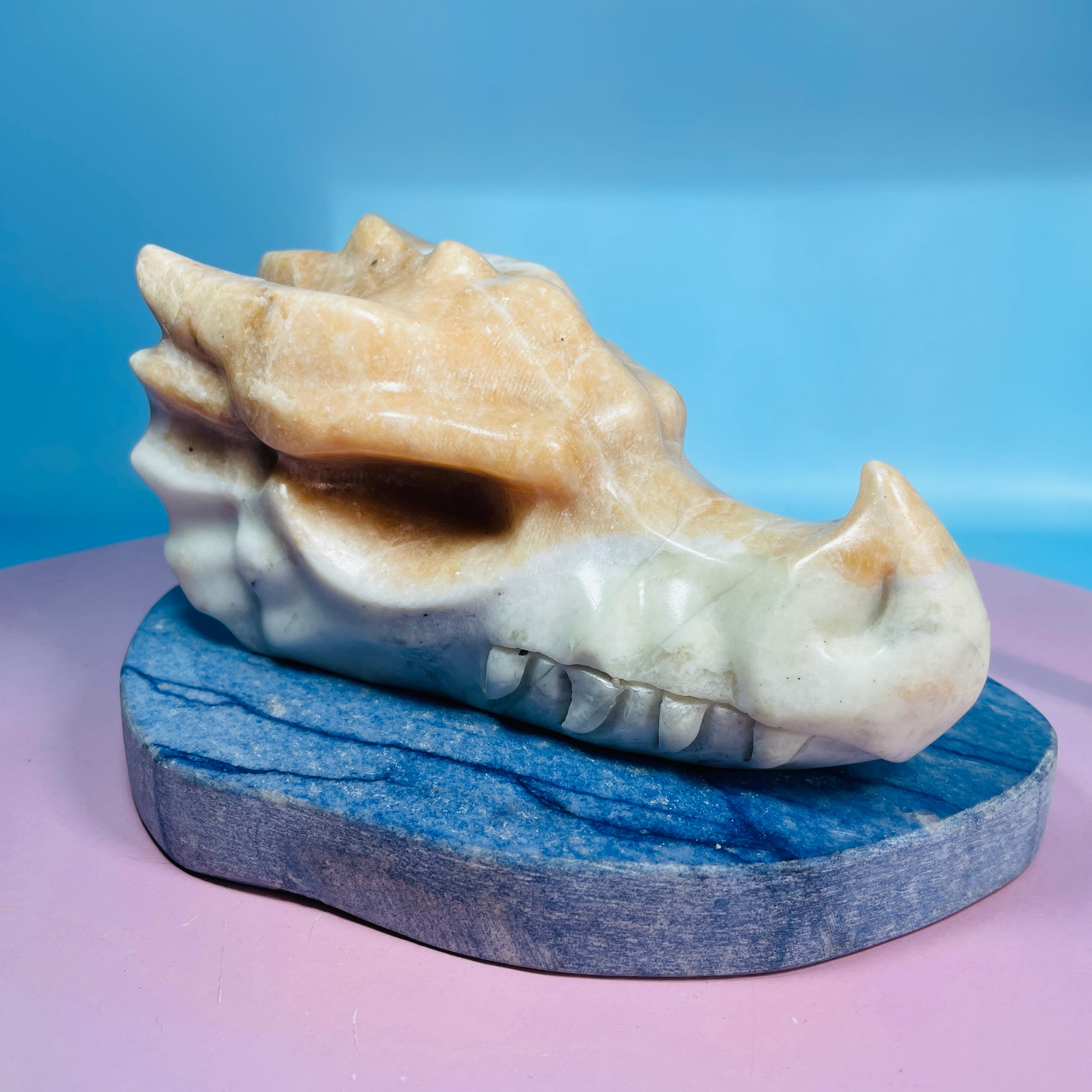 Orange + White Jade Dragon Head Large Carving – Celestial Gems NZ