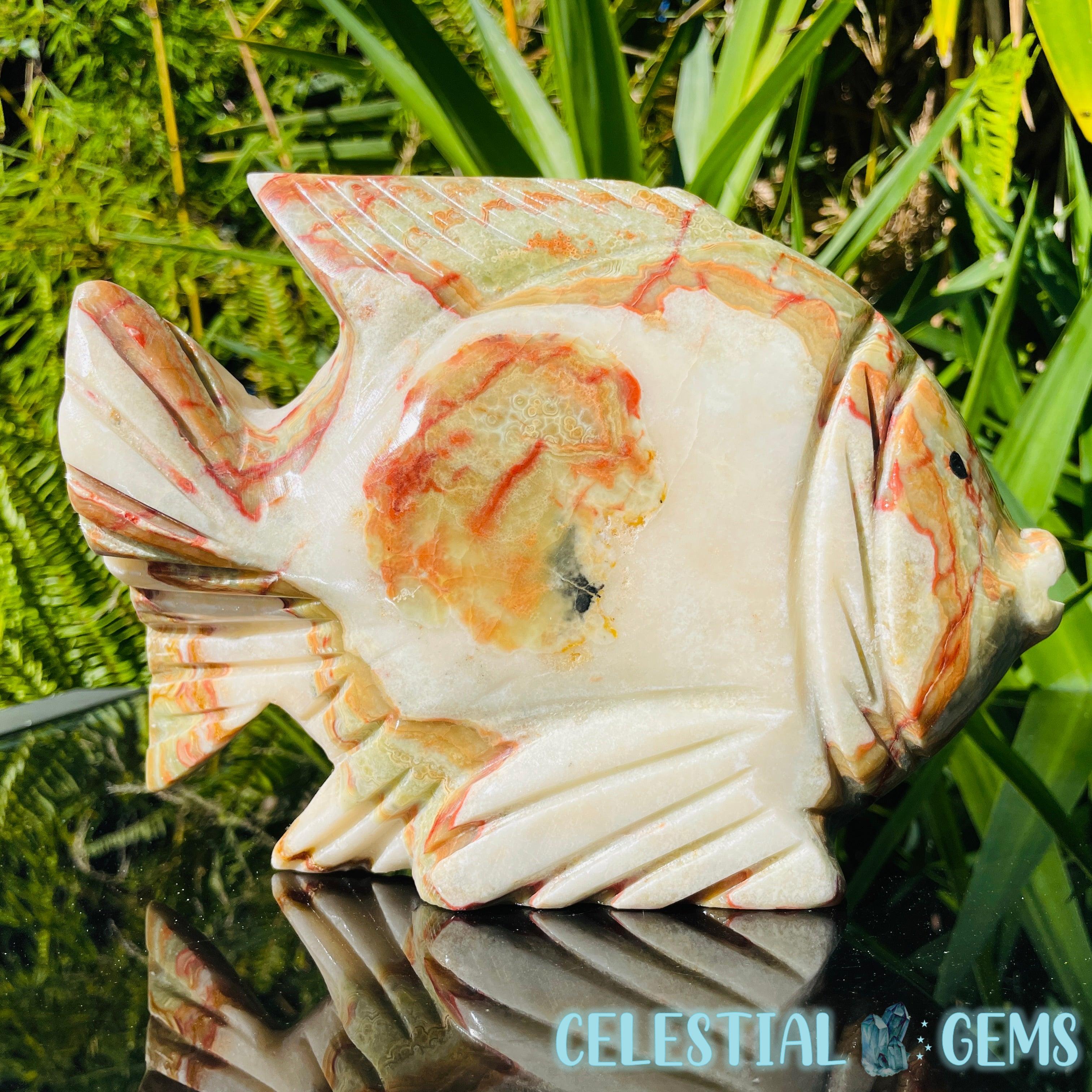 Banded Onyx Calcite Fish Large Carving – Celestial Gems NZ