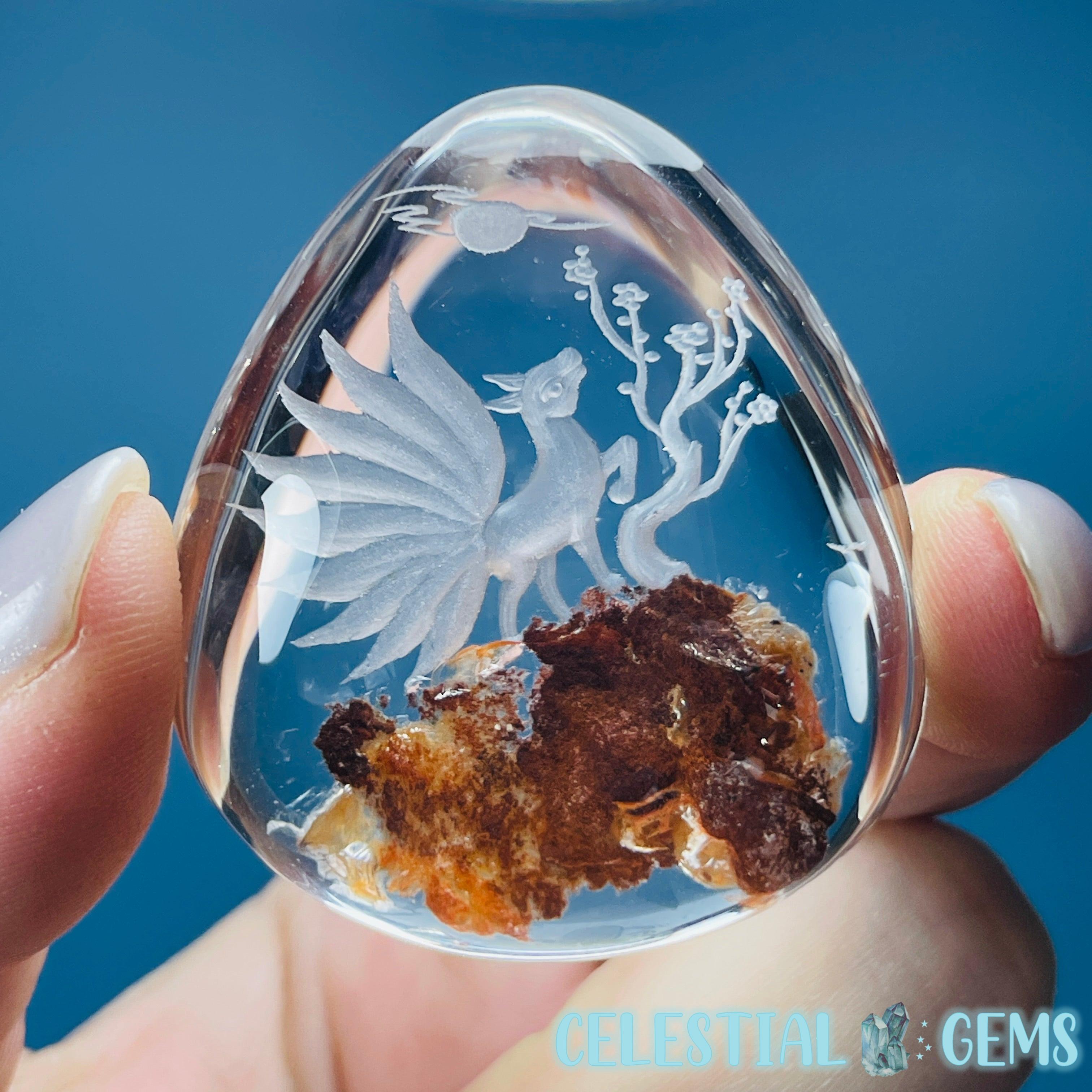Garden Quartz Nine-Tailed Fox + Tree Hand-Carved Intaglio Reverse Lens ...