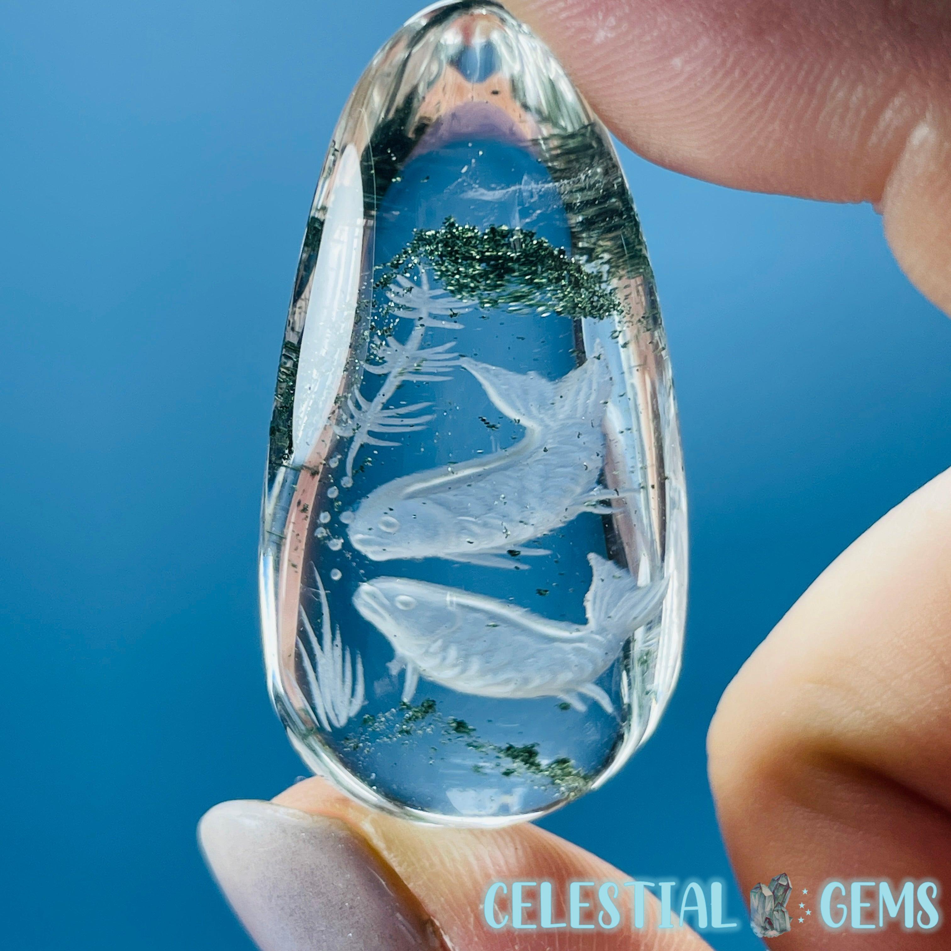 Phantom Garden Quartz Underwater Koi Fish Hand-Carved Intaglio Reverse ...